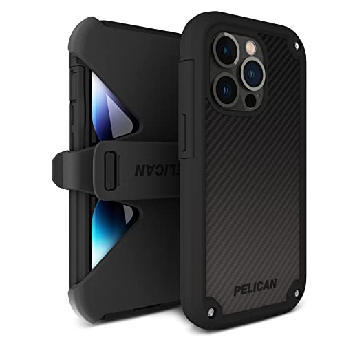 Pelican Shield Kevlar Series - iPhone 14 Pro Case 6.1" [Compatible with MagSafe] Magnetic Charging Phone Case With Belt Clip Holster Kickstand [21FT MIL-Grade Drop Protection] Cover - Black