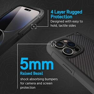 Pelican Shield Kevlar Series - iPhone 14 Pro Case 6.1" [Compatible with MagSafe] Magnetic Charging Phone Case With Belt Clip Holster Kickstand [21FT MIL-Grade Drop Protection] Cover - Black