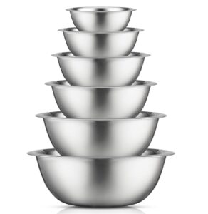 joyjolt stainless steel mixing bowl set of 6 bowls. 5qt large to 0.5qt small metal bowl. kitchen, cooking and storage nesting dough, batter baking bowls