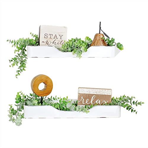 AuldHome Enamel Tray Shelves (Set of 2); Farmhouse Bathroom Decor White Enamelware Shelf Trays