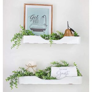 AuldHome Enamel Tray Shelves (Set of 2); Farmhouse Bathroom Decor White Enamelware Shelf Trays