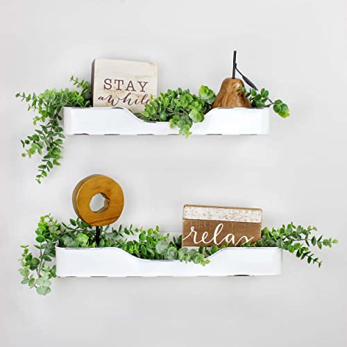 AuldHome Enamel Tray Shelves (Set of 2); Farmhouse Bathroom Decor White Enamelware Shelf Trays