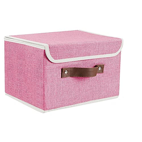 BouboboP 2 Pcs Storage Bin Cube Box with Lid Linen Fabric Container Basket Pink Small Storage bins Storage shelves Cube storage Storage cubes Closet storage Storage bins with lids Storage containers