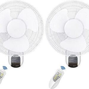 YSSOA Digital Household Wall Mount Fans 16 Inch Adjustable Tilt, 90 Degree, 3 Speed Settings, 2 Pack, White