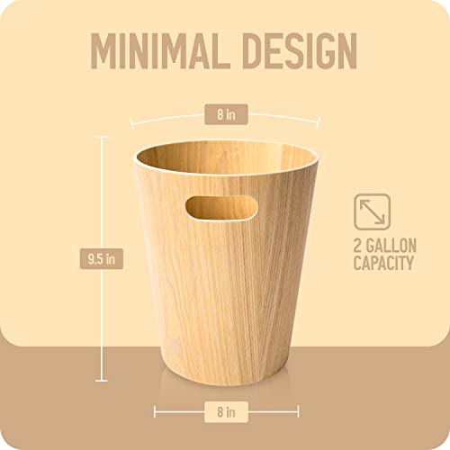 LUXE + WILLOW Wooden Trash Can Bedroom, Bathroom & Office Waste Basket Small Slim Design