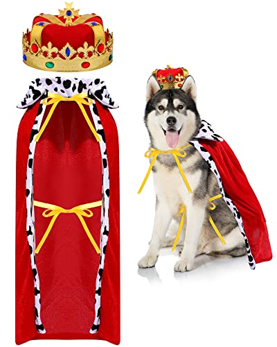 2 Pcs Large Dog Cloak Costume Pet Suit Includes Dog Crown Dog Hat Dog Cape Christmas Costumes for Dogs Prince Costume Christmas Halloween Cosplay Holiday Birthday Party Dress