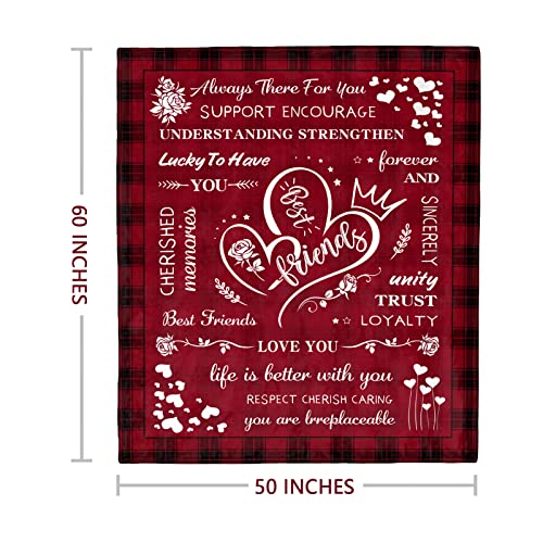 Best Friend Blanket BFF Gifts for Women 50"x60"Funny Friends Blanket with Loving Messages for Best Friend Birthday Gifts for Women Unique Red Throw Blanket Soft Fleece Blanket