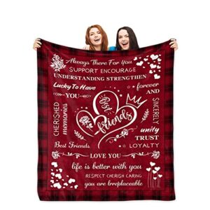 best friend blanket bff gifts for women 50"x60"funny friends blanket with loving messages for best friend birthday gifts for women unique red throw blanket soft fleece blanket