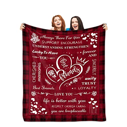 Best Friend Blanket BFF Gifts for Women 50"x60"Funny Friends Blanket with Loving Messages for Best Friend Birthday Gifts for Women Unique Red Throw Blanket Soft Fleece Blanket