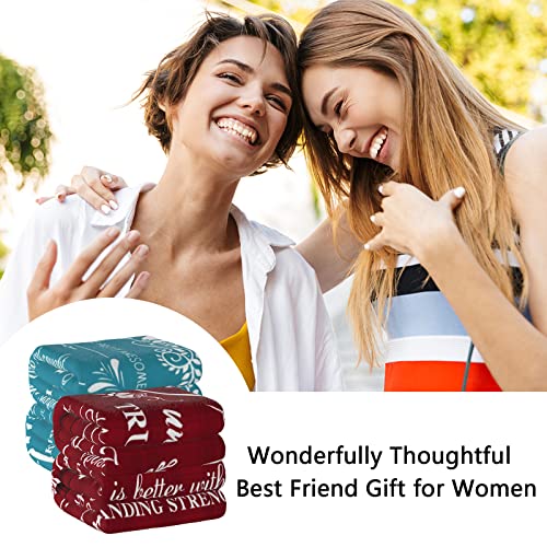 Best Friend Blanket BFF Gifts for Women 50"x60"Funny Friends Blanket with Loving Messages for Best Friend Birthday Gifts for Women Unique Red Throw Blanket Soft Fleece Blanket