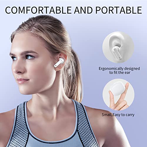 Jicjocy Wireless Earbuds Bluetooth Active Noise Cancelling Earbuds, Hi-Fi Stereo Bluetooth Headphones with Charging Case, Waterproof in-Ear Earphones with Mic for iPhone/Android (White)