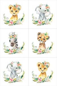 safari fabric panel set (6 panels), quilting panels, baby quilt panels, cotton baby panels, blanket panel, panel for quilt, white