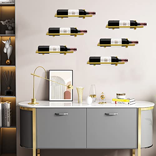 YALINKA 6Pcs Wine Racks Metal Wall Mounted, Hanging Wine Bottle Display Organizer Holder, Red Wine Rack for Beverages Liquor Bottles Storage Home Kitchen Bar Decor