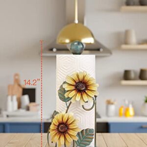 Sunflower Decor Paper Towel Holder, Metal Yellow Daisy Paper Towel Holders Stand Countertop for Kitchen Bathroom Decor, Cute Paper Rolls Organizer & Storage Sun Flower Accessories