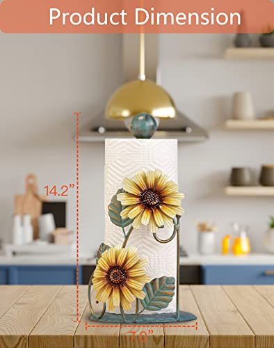 Sunflower Decor Paper Towel Holder, Metal Yellow Daisy Paper Towel Holders Stand Countertop for Kitchen Bathroom Decor, Cute Paper Rolls Organizer & Storage Sun Flower Accessories