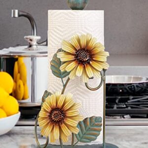 Sunflower Decor Paper Towel Holder, Metal Yellow Daisy Paper Towel Holders Stand Countertop for Kitchen Bathroom Decor, Cute Paper Rolls Organizer & Storage Sun Flower Accessories