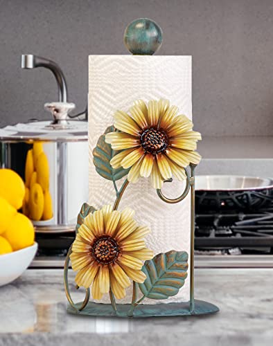 Sunflower Decor Paper Towel Holder, Metal Yellow Daisy Paper Towel Holders Stand Countertop for Kitchen Bathroom Decor, Cute Paper Rolls Organizer & Storage Sun Flower Accessories