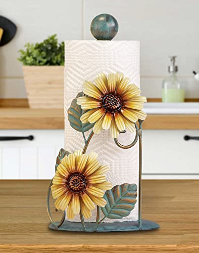 Sunflower Decor Paper Towel Holder, Metal Yellow Daisy Paper Towel Holders Stand Countertop for Kitchen Bathroom Decor, Cute Paper Rolls Organizer & Storage Sun Flower Accessories