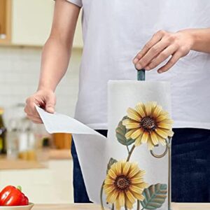 Sunflower Decor Paper Towel Holder, Metal Yellow Daisy Paper Towel Holders Stand Countertop for Kitchen Bathroom Decor, Cute Paper Rolls Organizer & Storage Sun Flower Accessories