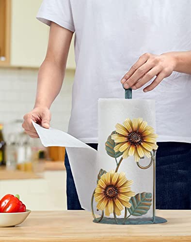 Sunflower Decor Paper Towel Holder, Metal Yellow Daisy Paper Towel Holders Stand Countertop for Kitchen Bathroom Decor, Cute Paper Rolls Organizer & Storage Sun Flower Accessories