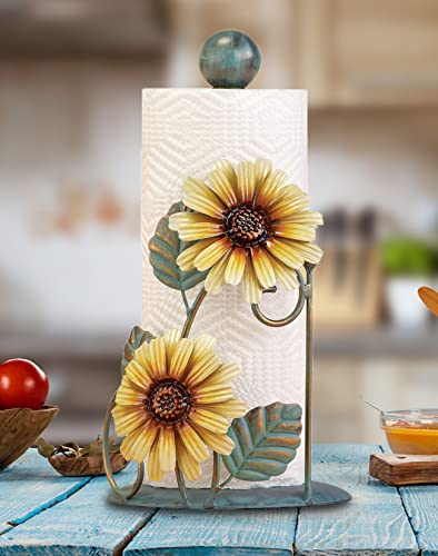 Sunflower Decor Paper Towel Holder, Metal Yellow Daisy Paper Towel Holders Stand Countertop for Kitchen Bathroom Decor, Cute Paper Rolls Organizer & Storage Sun Flower Accessories