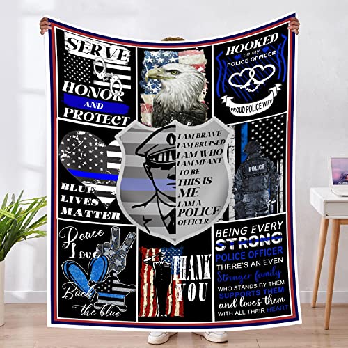 Gift for Police Blanket - Police Birthday Gift Flannel Policeman Officer Throw Blanket Super Soft Warm and Comfortable Gift Ideas for American Police Cop Stuff Decor 60"x50"