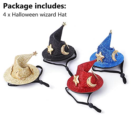 4 Pack Small Animal Halloween Wizard Hat with Elastic Chin Strap for Hamster Bearded Dragon Chinchilla Ferret Guinea Pig Cosplay Party Dress up Apparel Outfit (4 Pack)