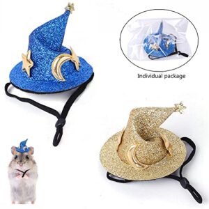 4 Pack Small Animal Halloween Wizard Hat with Elastic Chin Strap for Hamster Bearded Dragon Chinchilla Ferret Guinea Pig Cosplay Party Dress up Apparel Outfit (4 Pack)