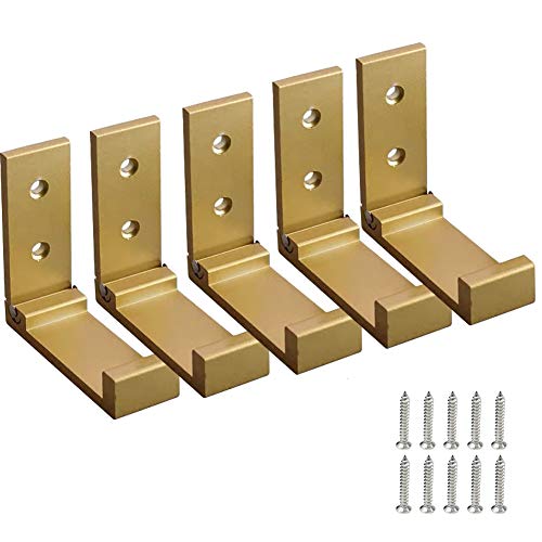 5 PCS,Folding Wall Hooks,Coat Hooks Wall Mount,Aluminum Alloy Heavy Duty Single Towel Hook, Hooks for Hanging Coat Jackets Headset Robe Clothes Hat (Gold)