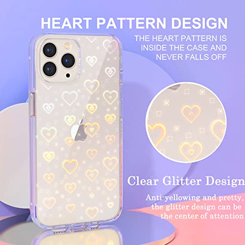 Tksafy Compatible iPhone 14 Pro Max Case, Clear Glitter Cute Laser Holographic Love Heart Pattern for Women Girls, Anti-Yellow Hard PC Protective Phone Case for iPhone 14 Pro Max 2022, Rainbow Heart