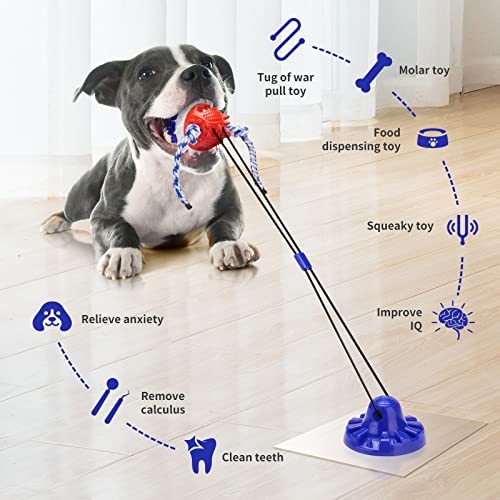 ULEFIX Suction Cup Dog Toy for Aggressive Chewers Large Breed Interactive Tug of War Indestructible Dog Puzzle Toys Blue