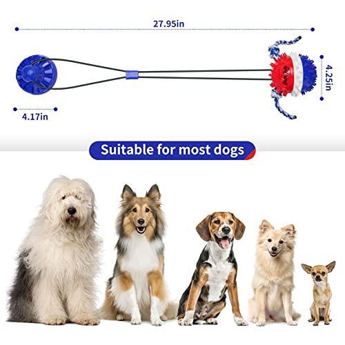 ULEFIX Suction Cup Dog Toy for Aggressive Chewers Large Breed Interactive Tug of War Indestructible Dog Puzzle Toys Blue