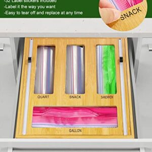 HikeSkyer Ziplock Bag Organizer, Plastic Wrap Dispenser with Cutter, 6-In-1 Expandable Kitchen Drawer Organizer, Compatible with Gallon, Quart, Sandwich, Snack Bag, Foil and Wax Paper