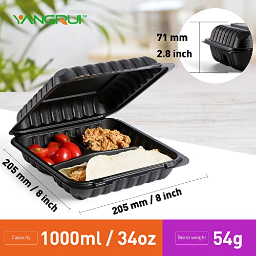 YANGRUI Clamshell Food Containers, Shrink Wrap 55 Pack 8 Inch To Go Containers BPA Free Microwave Freezer Safe Plastic Hinged Clamshell Take Out Containers