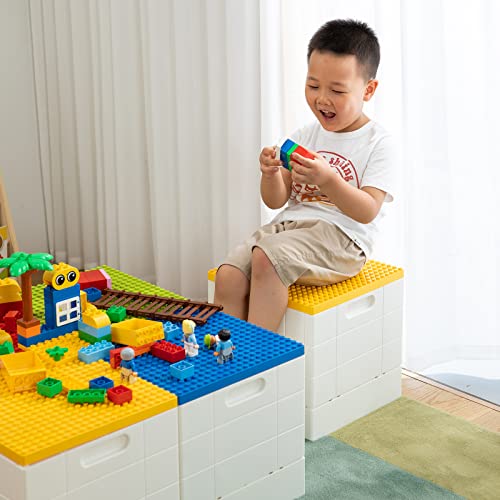 SHIMOYAMA Building Block Folding Storage Box, 25L Storage Bin for Duplo Blocks, 4 Pack, Stackable Storage Boxes, Bricks Not Included