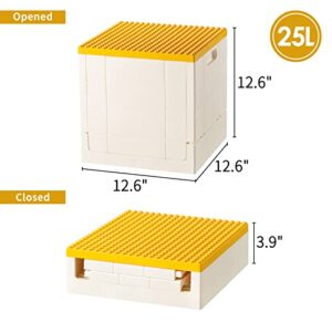 SHIMOYAMA Building Block Folding Storage Box, 25L Storage Bin for Duplo Blocks, 4 Pack, Stackable Storage Boxes, Bricks Not Included