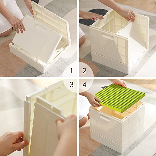 SHIMOYAMA Building Block Folding Storage Box, 25L Storage Bin for Duplo Blocks, 4 Pack, Stackable Storage Boxes, Bricks Not Included