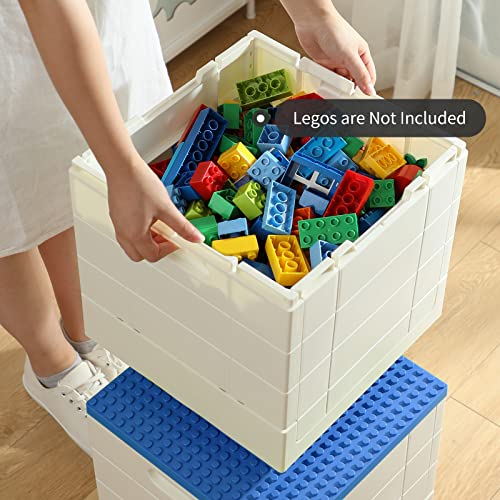 SHIMOYAMA Building Block Folding Storage Box, 25L Storage Bin for Duplo Blocks, 4 Pack, Stackable Storage Boxes, Bricks Not Included