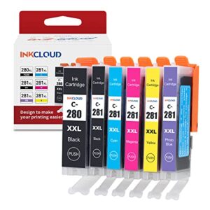 compatible ink cartridges compatible with canon 280 281 pgi-280xxl cli-281xxl for canon pixma tr7520 tr8520 ts6120 ts6220 ts8120 ts8220 ts9120 printer (pgbk/pb/bk/c/m/y) 6 pack