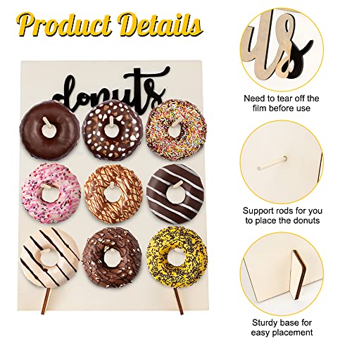 FHDUSRYO Wood Reusable Bagel Donut Stand, Wooden Donut Wall Stand and White Gold 3-Tier Cardboard Cupcake Stand for Wedding, Birthdays, Party Decoration