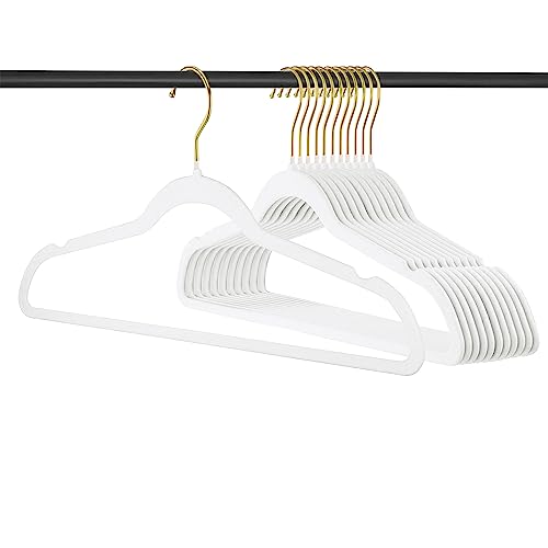 ManGotree Velvet Hangers, Coat&Suite Hangers, No-Slip Hangers, Ultra-Slim Space Saving Hangers, Sturdy&Durable Clothes Hangers, 360 Swivel Golden-Plated Hook, 36 Pack (White)