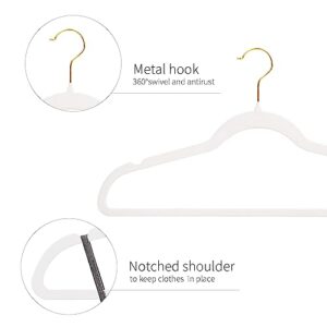 ManGotree Velvet Hangers, Coat&Suite Hangers, No-Slip Hangers, Ultra-Slim Space Saving Hangers, Sturdy&Durable Clothes Hangers, 360 Swivel Golden-Plated Hook, 36 Pack (White)