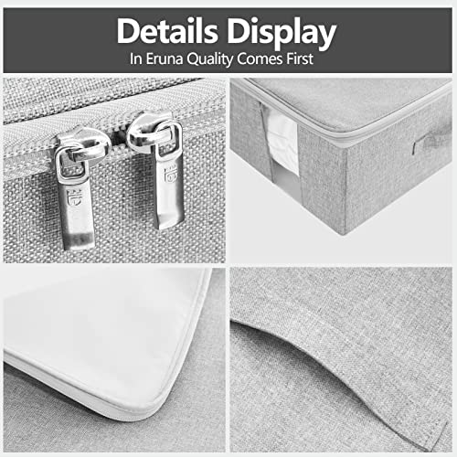 Eruna 2-Pack, Under Bed Storage Container With Zipper, Collapsible Storage Container With Handles and Clear Window for Bedding,Blankets,Comforters,Linen Sheets,Pillows,Quilts, Closet Organizers, Grey (21.45 X 16.38 X 7.02)