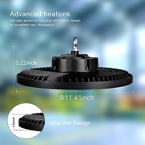 ELEKICO led high Bay Light, 150W 21000Lm 5000K Daylight IP65 high Bay led Lights with Plug 5ft Cable, UFO led high Bay Lights for Warehouse Workshop Factory Barn Garage Area Lighting Fixture 4 Pack