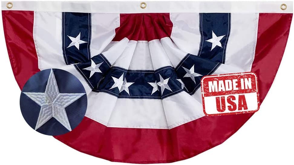 Hypoth US Bunting Flag 2x4 FT Outdoor- Embroidered Stars USA American Pleated Fan Flags Canvas Header with 3 Brass Grommets Easy to Rising