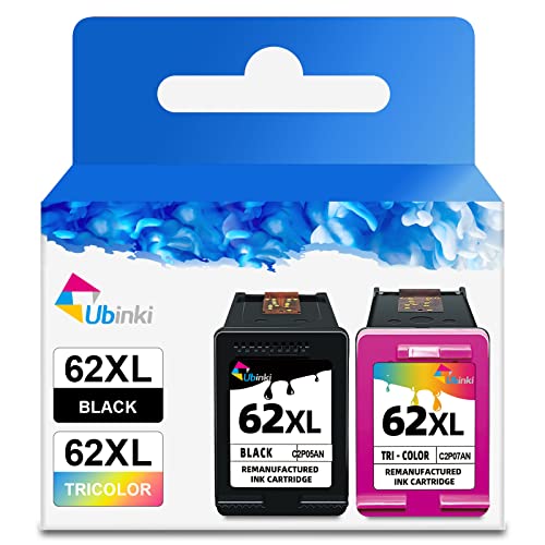 Ubinki 62XL Ink Cartridges Black Color Combo Pack Replacement for HP 62 hp62 XL 62XL for Envy 5540 5640 5660 7644 7645 OfficeJet 5740 8040 OfficeJet 200 250 Series Printer(1 Black, 1Tri-Color, 2-Pack)