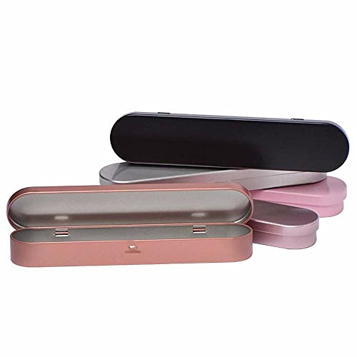 Metal Hinged Tin Pen Box Small Pencil Case Rectangular Empty Hinged Tins Box Containers Storage Organizer for Pen, Pencil, Makeup Brushes(Rose Gold)