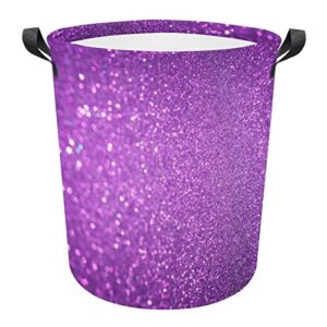 hoamoya collapsible purple glitter dot printed laundry basket freestanding laundry hamper with handles large waterproof cloth toy storage bin for household bedroom bathroom