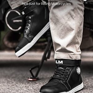 ILM Motorcycle Shoes for Men Black Waterproof Street Riding Protective Gear Breathable Powersport Anti-Slip Footwear with Ankle Support, Shift pad (Black,8.5)