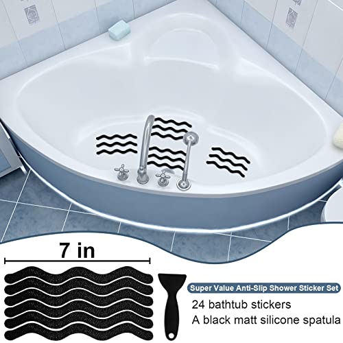 HAOBAOBEI Non Slip Bathtub Stickers, 24 Pack Bath Tub Slip Stickers with Scraper, Safety Bathtub Non Slip Shower Stickers, Anti Slip Shower Stickers for Bathtub Bathroom Stairs Ladders Pools (Black)